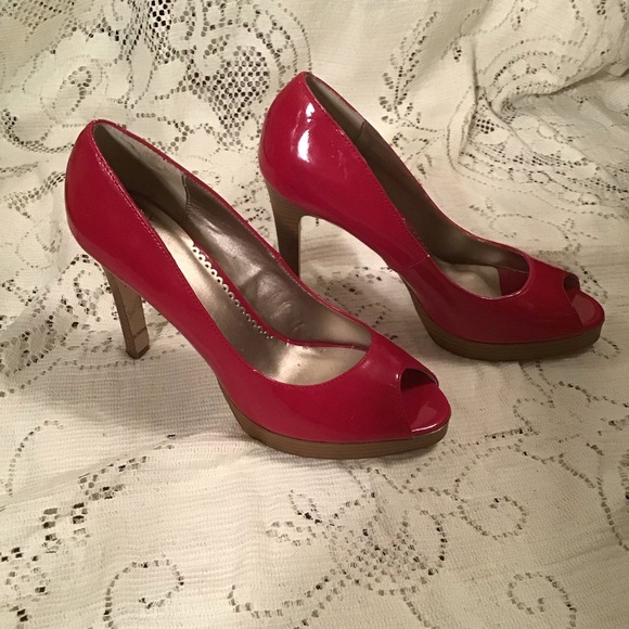 Joey | Shoes | Deep Red Patent Leather Peep Toe Platforms | Poshmark
